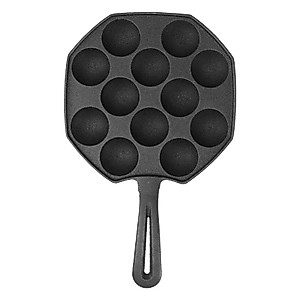 Cabilock Takoyaki Pan 12 Molds Takoyaki Maker Skillet Cast Iron Octopus Meat Ball Mold No- stick Baking Tray for Octopus Balls Pancake