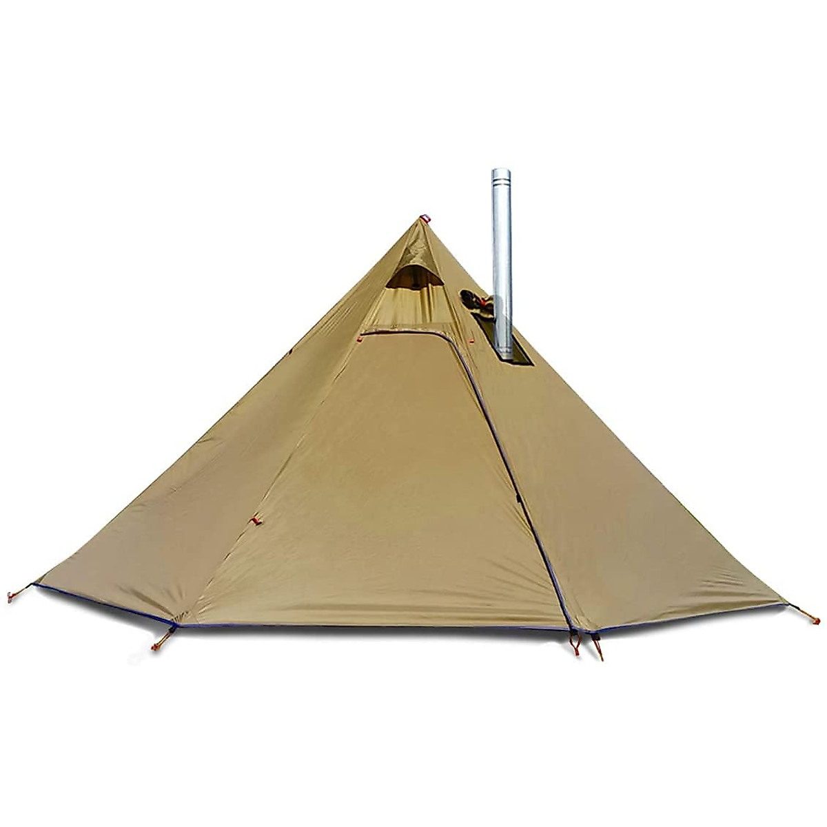4 Person Teepee Hot Tent with Half Mesh and Fire Retardant Stove Jack Lightweight 6.8lb Height 7.2FT Teepee Tent Outdoor Camping Pyramid Tipi Tent (Brown Green)