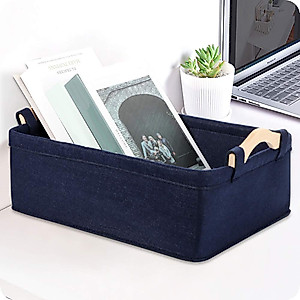 shlutesoy Home Collapsible Handles Books Clothes Toys Storage Basket Organizer Holder Bin - Purplish Blue L