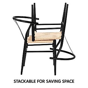 Yaheetech Set of 4 Weave Chair Mid-Century Metal Dining Chair Y-Shaped Backrest Hemp Seat, Black