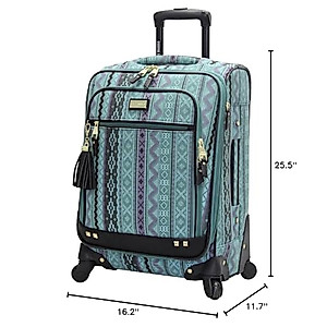 Steve Madden Designer Luggage Collection - Expandable 24 Inch Softside Bag - Durable Mid-sized Lightweight Checked Suitcase with 4-Rolling Spinner Wheels (Legends Turquoise)