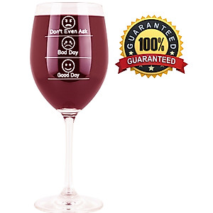 Whimsical Gift World Funny Wine Glass 14 Oz. With Emoji Faces (Don’t Even Ask, Good Day, Bad Day) | Novelty Gag Gifts for Men & Women | For Red & White Wine, Celebrations & Wine Tasting