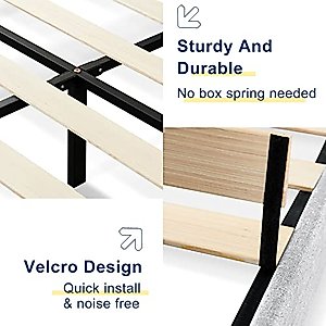 Molblly Full Size Platform Bed Frame with Adjustable Headboard, Linen Fabric Wrap, Strong Frame and Wooden Slats Support, No Box Spring Needed, Non-Slip and Noise-Free, Easy Assembly, White