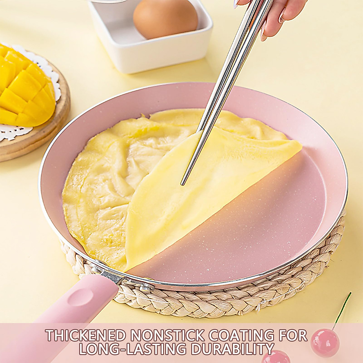 JUSTUP Nonstick Frying Pan Set，3 Piece Pots and Pans Set Nonstick，Pink Kitchen Cookware Sets with Non Stick Pan Coating,10 Inch,8 Inch and 6 Inch Non Stick Cooking Set Suitable for All Stoves (Pink)