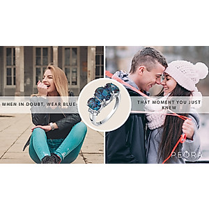 PEORA Created Alexandrite and Genuine Diamond Three Stone Triune Ring for Women 14K White Gold, 2.75 Carats total Oval Shape 7x5mm, Size 7