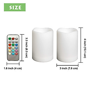 Color Changing Outdoor Flameless Pillar Candles Remote Waterproof Battery Operated Electric LED Candle Set for Gift Home Party Wedding Supplies Garden Halloween Christmas Decoration, 2 Pack, 3” x 4”