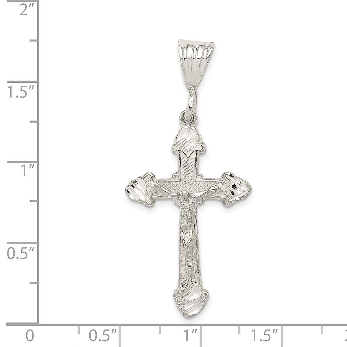 Solid 925 Sterling Silver Diamond-Cut Cross Pendant Crucifix Charm 1.5" - 41mm x 18mm - Jewelry Gifts For Women Wife Mom Gifts For Men Husband