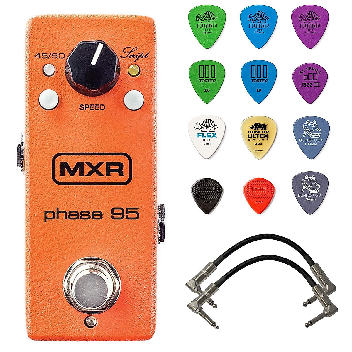 MXR M290 Phase 95 Mini Phaser Pedal w/ 12 Pack Picks & 2 Patch Cables