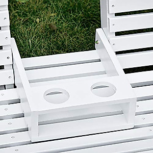 Outsunny 3-Seater Wooden Porch Swing, Patio Swing Bench with Folding Coffee Table, Cup Holders and Chains Included, 440lbs Weight Capacity, White