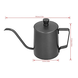 Black Tea Kettle, 350ml PTFE Coffee Kettle with Lid 304 Stainless Steel Pour Over Coffee Pot for Home Office (Black)