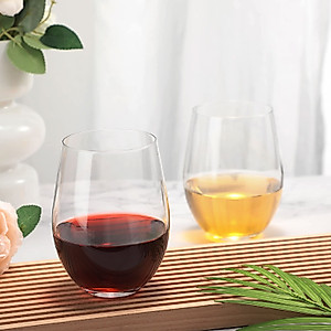 Set of 8 Stemless Wine Glasses 17 Oz, Red or White Wine Clear Glasses, Crystal Drinking Glasses for Wedding Anniversary Birthday Graduation Party Gifts