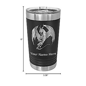 LaserGram 16oz Vacuum Insulated Pint Tumbler, Dragon, Personalized Engraving Included (Black)