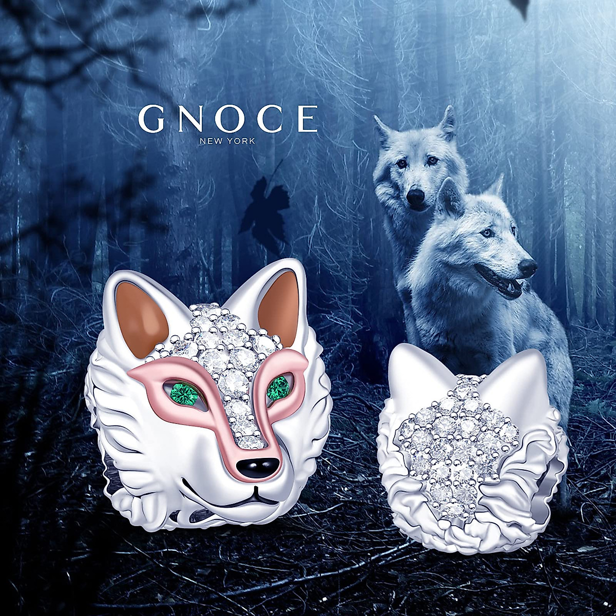 GNOCE Ancient Wolf Charms for Bracelet 925 Sterling Silver Bead Animal Wolf head Charms For Women Mother's Day Men