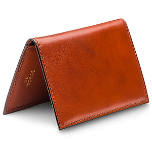 Bosca Men's Leather Card Holder Wallet – Italian Full Grain Vegetable Tanned Credit Card Case – 6 Card Slots, 2 Receipt Wells – Classic Glossy Finish – Gift-Ready Packaging - Amber Brown