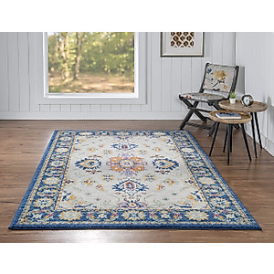 Linon Home Decor Products Brecken Lizbet Ivory/Teal 5' x 7'6" Area Rug