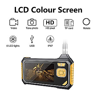 8MM Industrial Endoscope, 9.8ft/3m Semi-Rigid Snake Cable, 4.3inch LCD Screen, IP67 Waterproof, LED Light, Auto Focus, 2600mAh, Sturdy Case