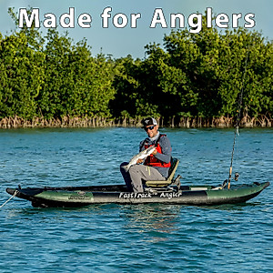 385FTA FastTrack Angler 1–2-person Inflatable Green Fishing Kayak-Rigid Keel, Rugged, Drop Stitch Floor w/Seat(s), Paddle(s), Pump & Bag (385FTA FastTrack Angerl Swivel Seat Fishing Rig Kayak)