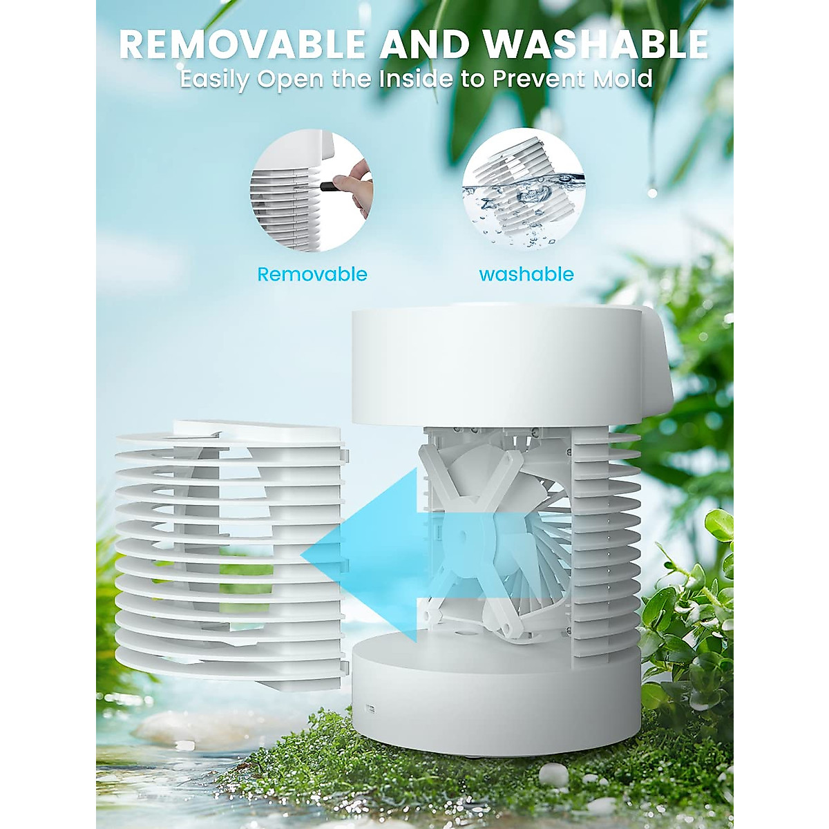 Mini Portable Air Conditioner, 9" Personal Air Cooler & Humidifier, 360° Rotation & 3 Speeds, USB Rechargeable Portable Air Cooler , 4000mAh Battery Operated, Evaporative Air Cooler for Room/Travel