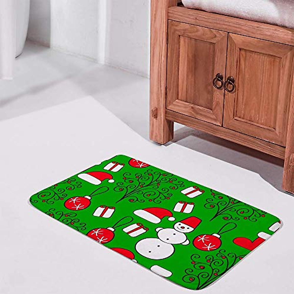 ZHONGJI Bath Mat Bath Rug Floor Mats Non-Slip Memory Foam Soft Rubber Back ﻿Snowmen Gifts Balls Hats Red Green Dry Fast Machine Washable Hotel Bathroom 36 x 24 Inch