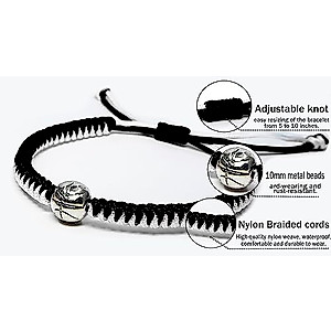 MANYC Basketball Bracelets Adjustable for Boys, Girls, and Adults Handmade Gifts for Basketball Players (Black white 2PCS)