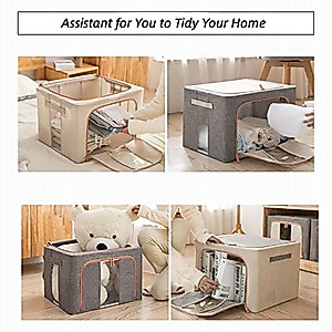 Under Bed Storage, 2 Pack 72L Storage Bags for Clothes, Steel Frame Thick Fabric for Comforters, Blankets, Bedding, Foldable with Sturdy Zippers, Clear Window (72L)