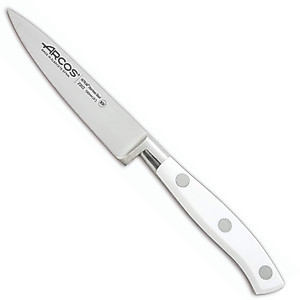 ARCOS Forged Paring Knife 4 Inch Stainless Steel. Kitchen Knife for Peeling Fruits and Vegetables. Ergonomic Polyoxymethylene Handle and 100mm Blade. Series Riviera Blanc. Color White
