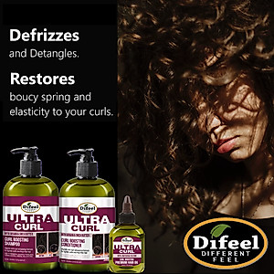 Difeel Ultra Curl 3-PC Curl Boosting Hair Care Set : Ultra Curl Shampoo 12 oz, Conditioner 12 oz and Hair Oil 2.5 oz. Set