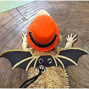 Bearded Dragon Leash Harness with Magician Hat and Bowtie Halloween Costume Set,3 Pack Bat Wing with Leash for Lizard Reptile Halloween,Holiday,Party,Photos Small Animal Clothes Outfit (Orange Set)