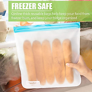 Qinline Reusable Food Storage Bags - 10 Pack Freezer Bags, BPA Free Reusable Bags Silicone, Extra Thick Leakproof Reusable Lunch Bag for Salad Fruit Snack Travel - 2 Gallon 4 Sandwich 4 Snack Bags