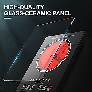 Electric Cooktop, Portable Electric Cooktop 1800W Single Burner Stove with LED Touch Screen, 8 Power & 8 Temperature Levels, Timer, Microcrystalline Panel,120V Energy Saving Hot Plate for Home Camping