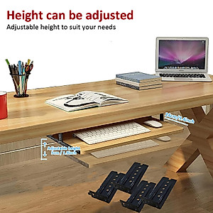 Wood Keyboard Tray Under Desk,Ergonomic Keyboard Tray,Height Adjustable Under Desk Keyboard Tray,Pull Out Keyboard & Mouse Tray with C Clamp,Slide-Out Platform Computer Drawer for Home Office