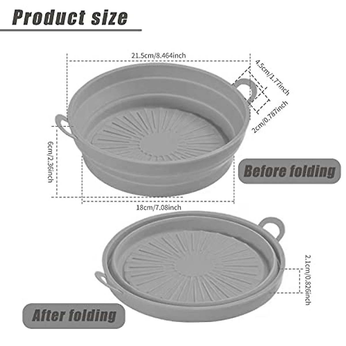 Buddeez foldable air fryer liner, silicone pot, air fryer liner basket, reusable air fryer basket, food-safe air fryer oven accessories (8.5 inches [5.3 quarts or larger], gray)