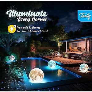 TIALLY Full Moon Floating Pool Lights – 14” Solar Pool Lights That Float, Led Pool Light Glow Ball - Pool Accessories and Gifts for Pool Owners - Set of 2 Led Balls