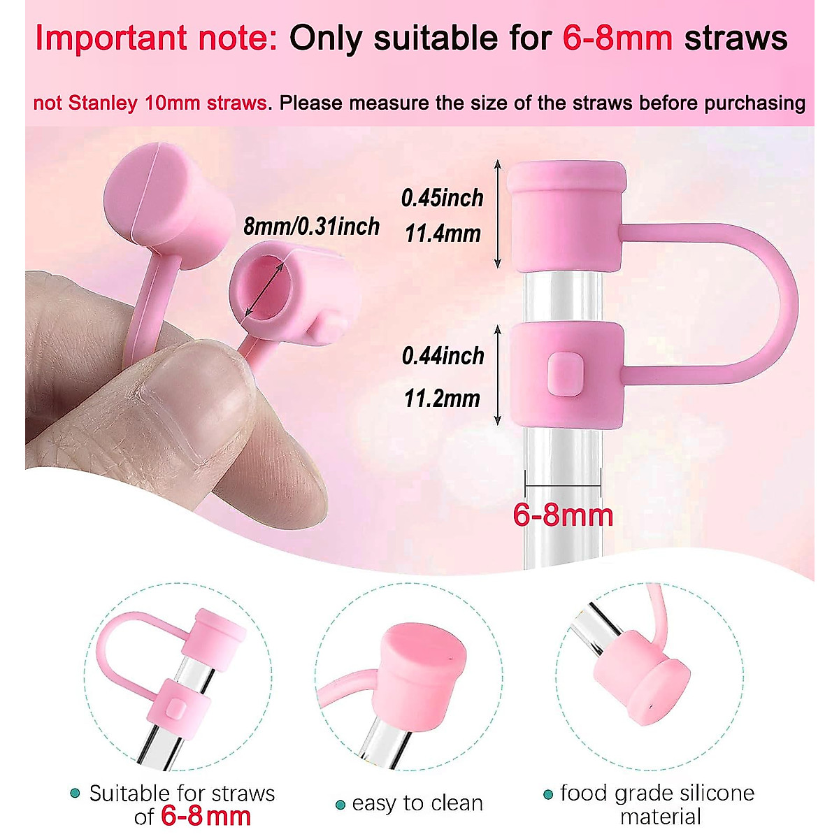 GLBEAR 12Pcs Silicone Straw Tips Cover, 8mm Reusable Straw Covers, Dust-Proof Straw Toppers,Straw Covers Cap Accessory,Straw Covers Cap,12 Colors (8mm)
