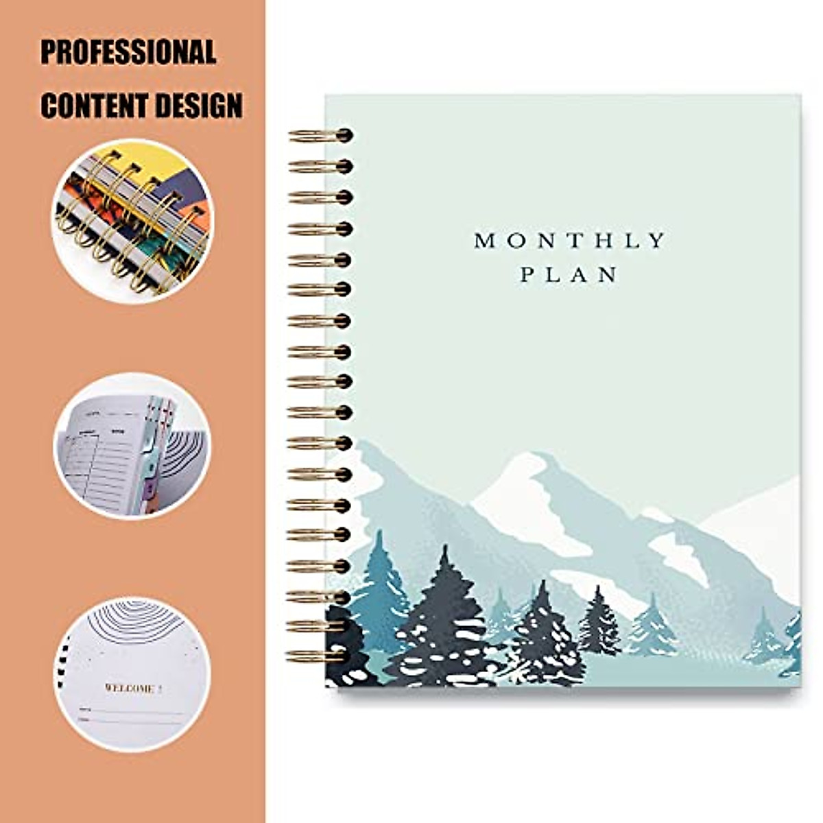 2022-2023 Monthly Planner - DRYEUUR Weekly & Daily Yearly Planner with 12 Tabs, 6.3"×8.4", Succinct Monthly Planner Yearly Agenda, Flexible Hardcover Notebook(Snow Mountain)