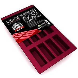 Ultra-Premium, Eco-Friendly 12-Oblong Cavity Narrow Rectangle Silicone Bars, Baking Mold/Baking Pan for Soap, Cake, Bread, Cupcake, Cheesecake, Cornbread, Muffin & Brownies 29.5x17.5x1.3 by MORE
