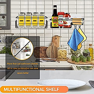 Smatorga Adhesive Shower Caddy with Hooks 2 Pack Shower Organizer Shelf, No Drilling Stainless Steel Bathroom Storage Rack for Inside Shower Shampoo Conditioner Holder,Black…