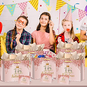 Yoirrat Rose Gold 16 & Fabulous 16th Birthday Gift Bag for Girls Large Pink Happy Sweet 16th Birthday Gift Bag with 16th Birthday Wrapping Paper Card for 16th Birthday Decorations Party Supplies