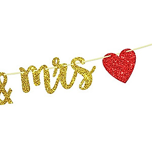 Aonbon Gold Glitter Future Mr & Mrs Banner, Wedding Banner, Wedding/Engagement/Bridal Shower Party Decoratoions