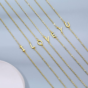 Sewyer Tiny Sideways Initial Choker Necklace for Women Dainty 14K Gold Plated Initial Necklace Personalized Letter Choker Everyday Jewelry