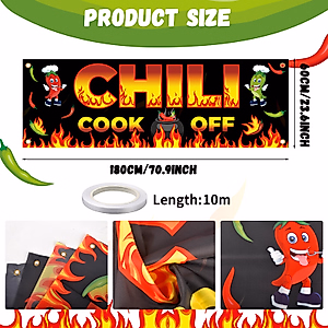 Tkifoda Chili Cook Off Decorations, 71" x 24" Chili Cook Off Banner, 3 Pcs Chili Pepper Plastic Tablecloth Table Cover 53" x 108", Mexican Fiesta Chili Cooking Party Supplies