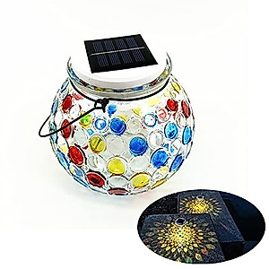 Solar Powered Mosaic Glass Garden Light, Outdoor LED Ball Solar Table Lights, Rechargeable Solar Outdoor Lights for Patio, Countryyard, Yard, Party Decorations (Warm White)