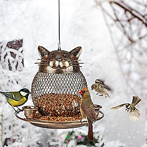 Bird Feeders for Outside, Wild Bird Feeder Squirrel Proof, Heavy Duty Copper Bird Feeder for Outdoor Hanging Garden Yard Decor, 2lbs Capacity - Upgraded Cute Cat Shaped