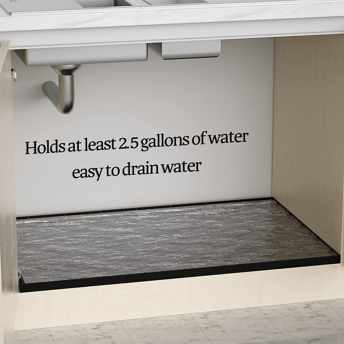 Under Sink Mat Waterproof for 36" Cabinet, Kitchen Rubber mat, Holds Over 3.3 Gallons Liquid Carbon Cabinets Leak Protector Bathroom Sink Line Drip Tray Sink Pan Black 35x22.5 inch