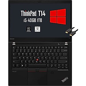 Lenovo ThinkPad T14 14" FHD 1080p IPS Intel Quad-Core i5-1135G7 (Beats i7-10510U), 40GB RAM, 1TB PCIe SSD, Business Laptop, Backlit, Fingerprint, 2 x Thunderbolt 4, Windows 10 Pro, Cable