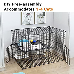 IKARE Cat Cage DIY Indoor Pet Home Small Animal House Detachable Playpen with 3 Doors 3 Tiers for Kitten Puppy Bunny Exercise. (Black，27.6 x 27.6 x 41.3Inch)