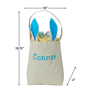 Lillian Vernon Personalized Blue Easter Basket Totes with Bunny Ears - Canvas 4" x 9" x 12", Embroidered with Child's Name, Boy's Blue Easter Basket