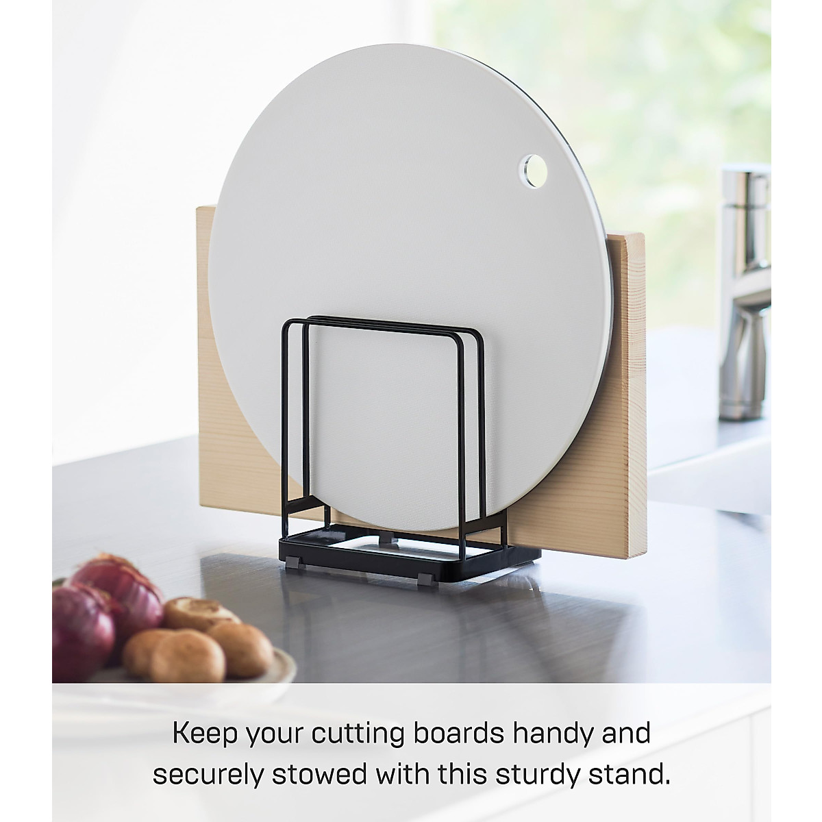 Yamazaki Home Tower Kitchen Multi Eco Stand - Multifunctional Compost Bag And Small Bottle Holder - Small - Steel