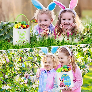 4 Pcs Easter Bunny Basket for Kids Easter Basket Bags Fluffy Tails Printed Rabbit Canvas Toys Bucket Tote Easter Tote Bag with Handle Canvas Carrying Favor Eggs Hunt Bag Candy Egg Basket for Gift Sets