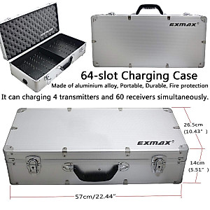 EXMAX EXD-6824 2.4GHz Wireless Audio Tour Guide Headset Systems up to 1-150M Transmission Range for Conference Church Travel Training hajj - 4 Transmitters & 60 Receivers with 64-Slot Charging Case